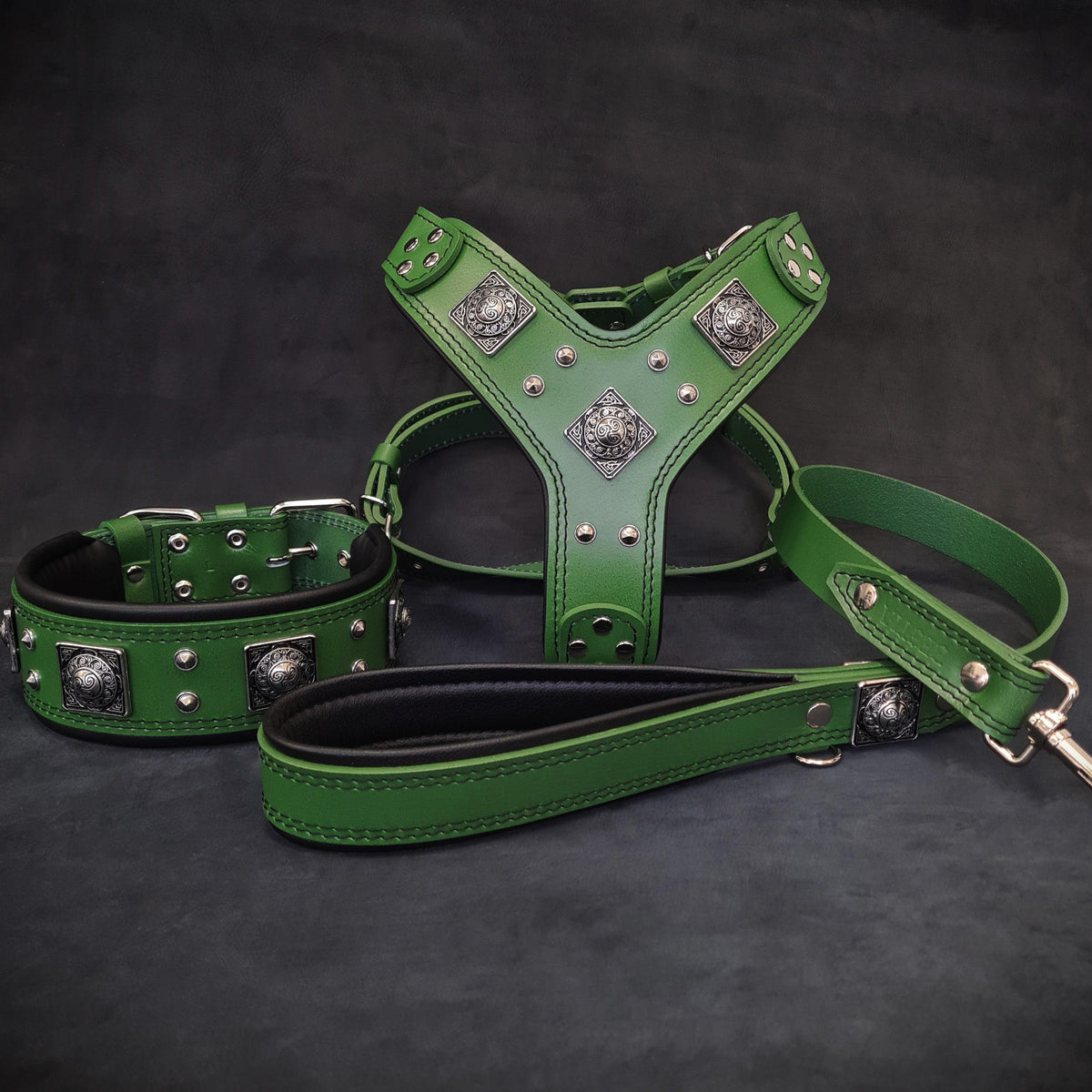 "EROS" BIG dog SET- Harness - collar - lead. Green – Rocky & Maggie's ...