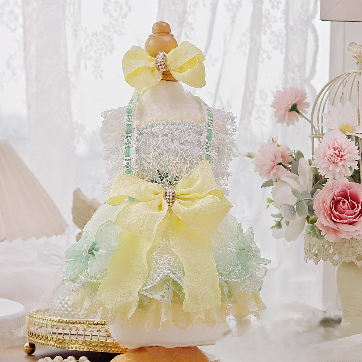 Handmade Cute Dog Dress Yellow Lace Bowknot Outfit – Rocky & Maggie's ...