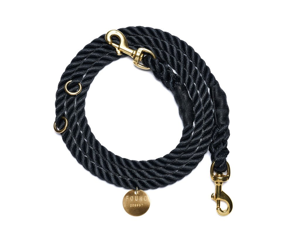 Black Rope Dog Leash Bolt Snaps, Adjustable – Rocky & Maggie's | Pet ...