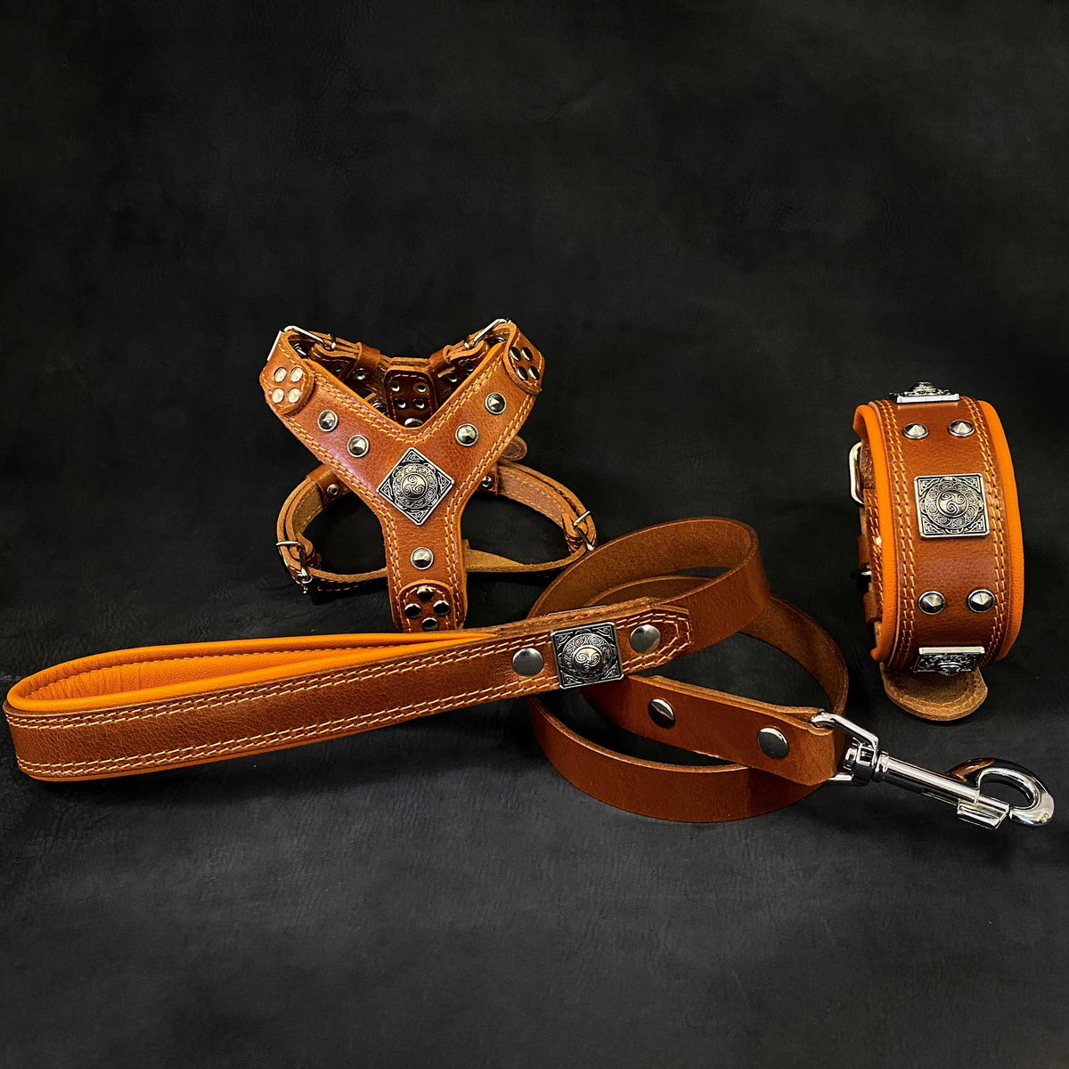 "EROS" Small to Medium dog SET - Harness - collar - lead. Brown – Rocky ...
