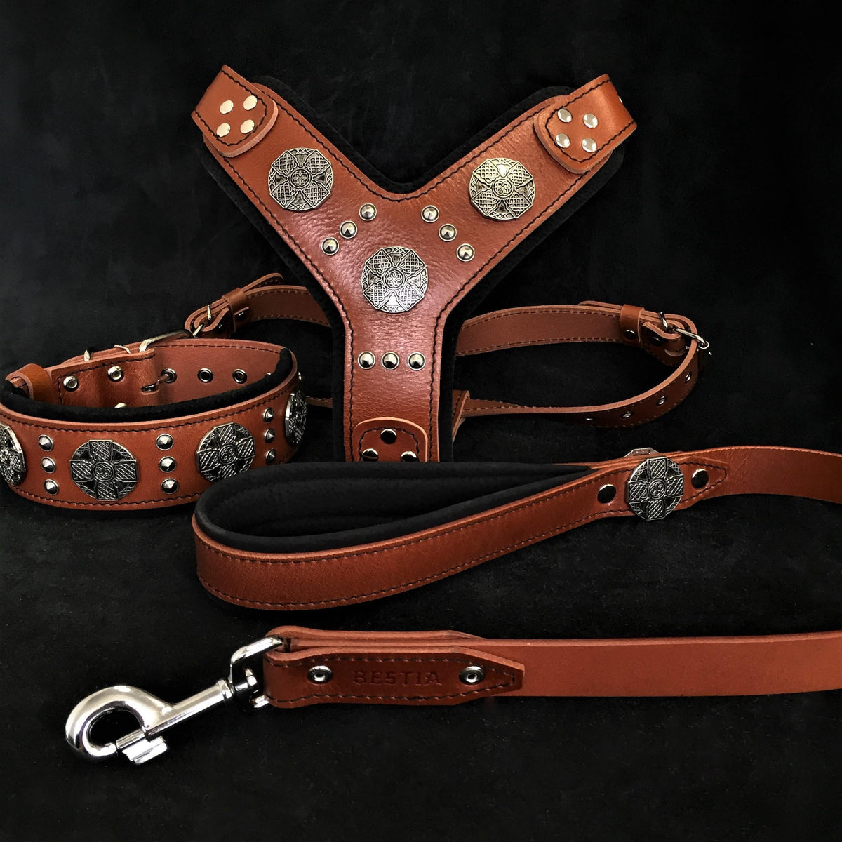 "Maximus Silver" BIG dog SET- Harness - collar - lead. Brown – Rocky ...